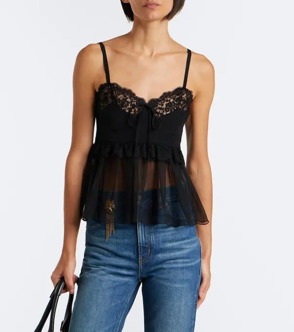 Chloé Ruffled Silk Crêpe De Chine Top - Black