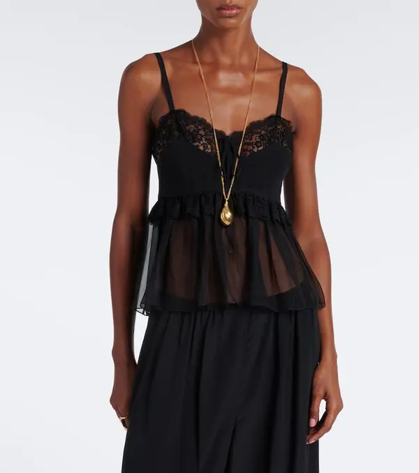 Chloé Ruffled Silk Crêpe De Chine Top - Black