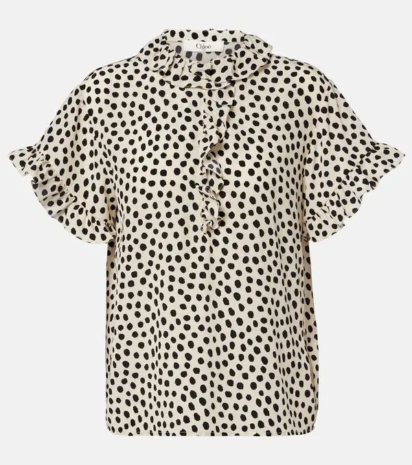 Chloé Polka-dot Silk Crêpe De Chine Top - White