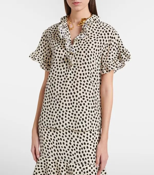 Chloé Polka-dot Silk Crêpe De Chine Top - White