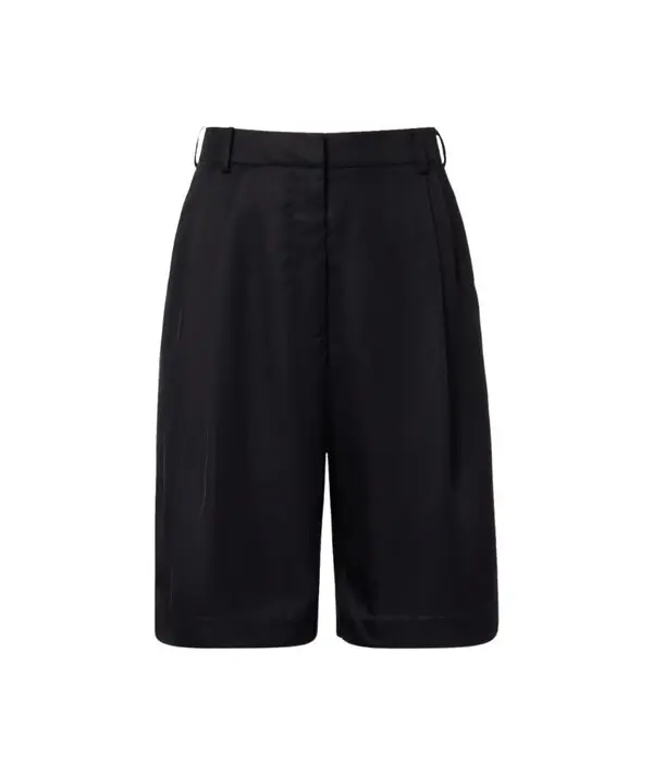 THE FRANKIE SHOP Marfa Pleated Twill Bermuda Shorts - Black