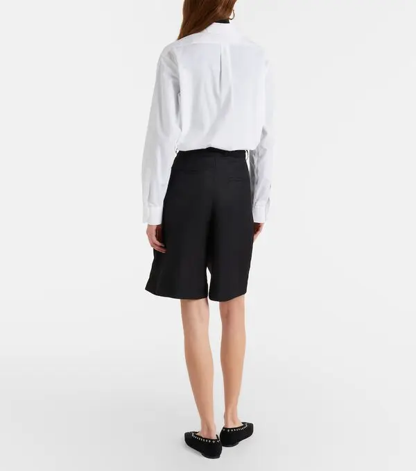 THE FRANKIE SHOP Marfa Pleated Twill Bermuda Shorts - Black