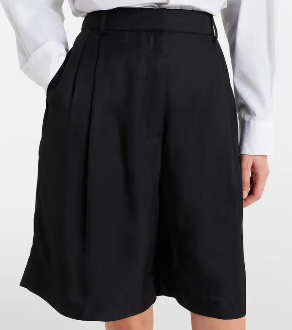 THE FRANKIE SHOP Marfa Pleated Twill Bermuda Shorts - Black