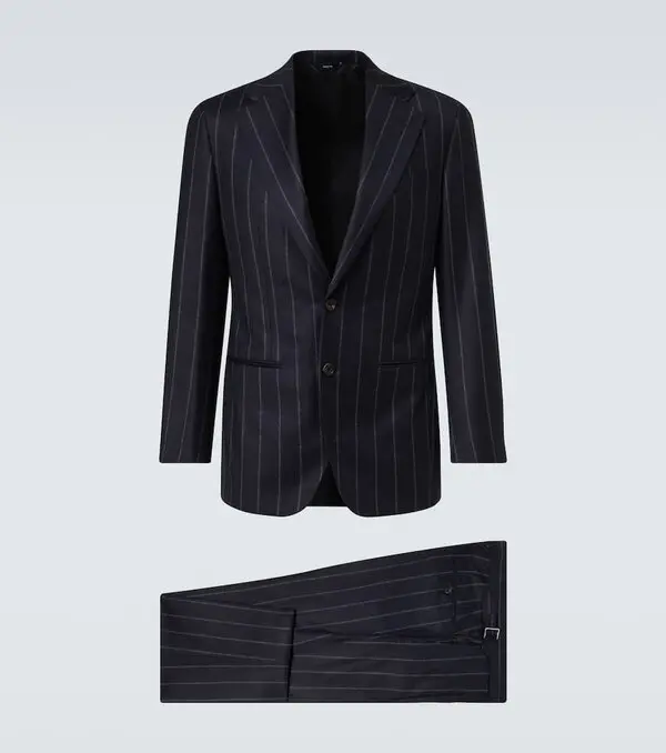 Thom Sweeney Chalk Stripe Wool And Cashmere Suit - Blue