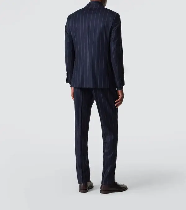Thom Sweeney Chalk Stripe Wool And Cashmere Suit - Blue