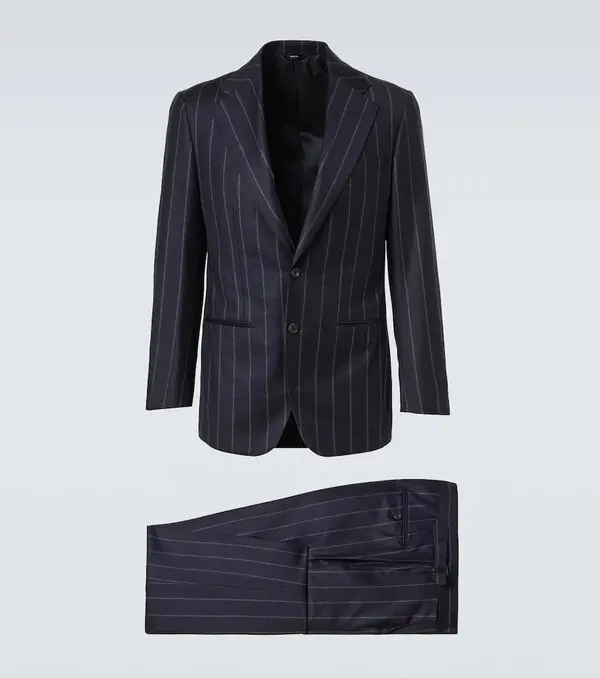 Thom Sweeney Chalk Stripe Wool And Cashmere Suit - Blue