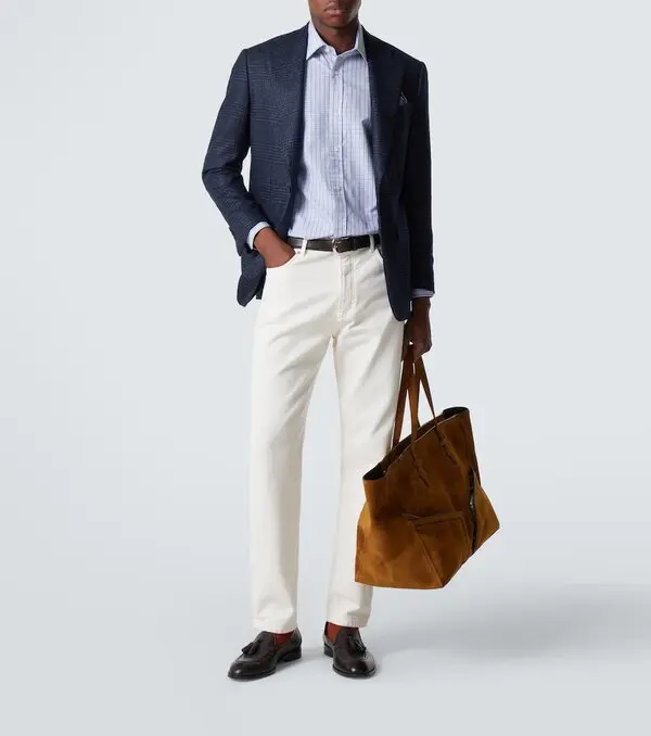 Thom Sweeney Checked Wool And Silk Blazer - Blue