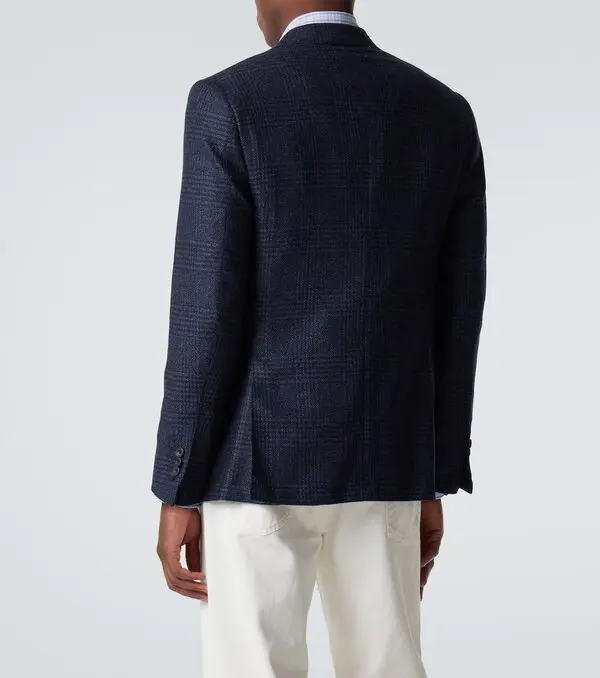 Thom Sweeney Checked Wool And Silk Blazer - Blue