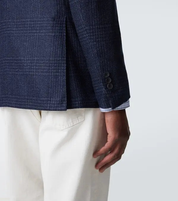 Thom Sweeney Checked Wool And Silk Blazer - Blue
