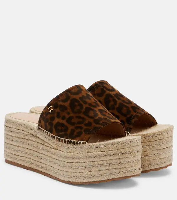 GIANVITO ROSSI Leopard-print Suede Espadrille Sandals - Brown