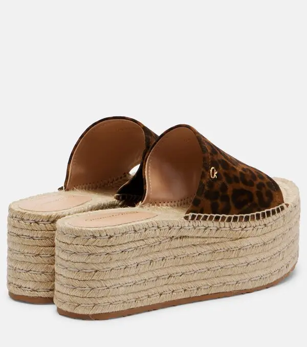 GIANVITO ROSSI Leopard-print Suede Espadrille Sandals - Brown