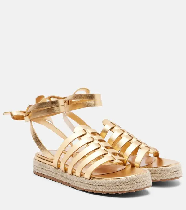 GIANVITO ROSSI Metallic Leather Espadrille Sandals - Brown