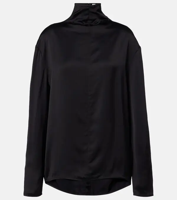TOTEME Turtleneck Satin Top - Black
