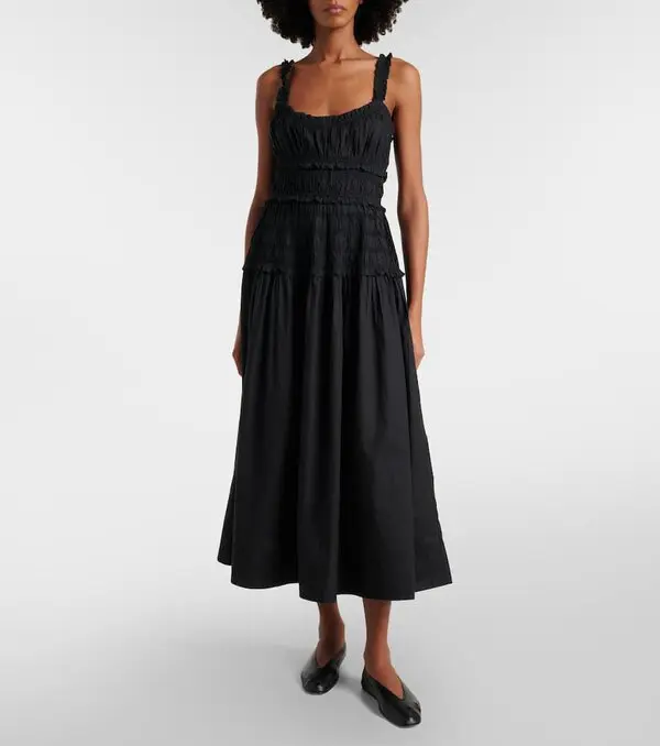 DÔEN Marianne Cotton Poplin Midi Dress - Black