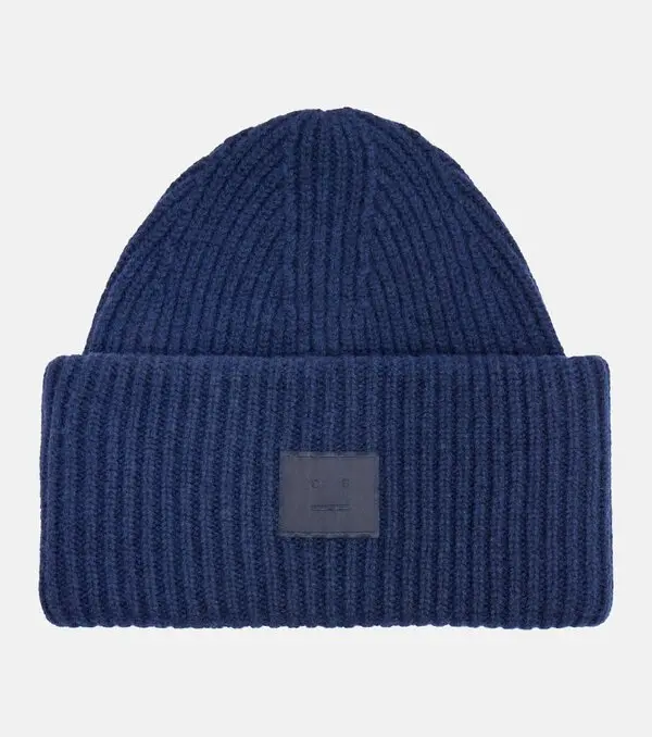 Acne Studios Face Wool And Yak-blend Beanie - Blue
