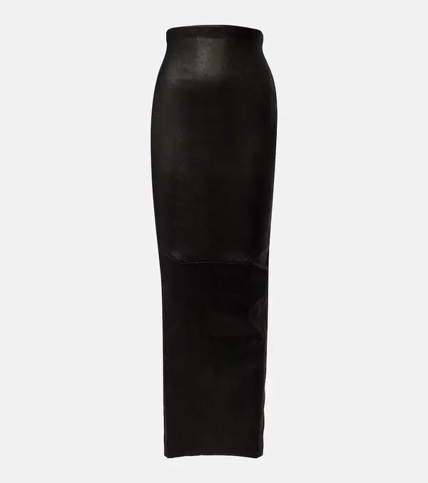 Rick Owens Dirt Pillar Leather Maxi Skirt - Black