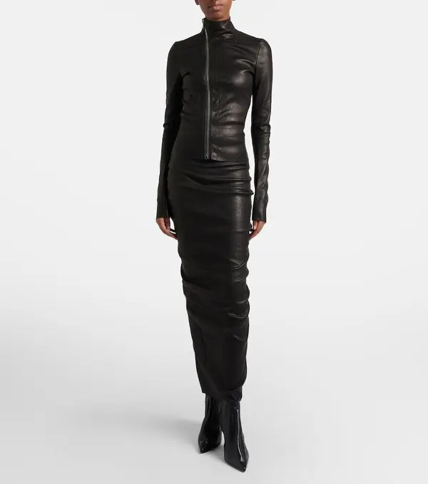 Rick Owens Dirt Pillar Leather Maxi Skirt