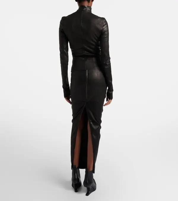 Rick Owens Dirt Pillar Leather Maxi Skirt