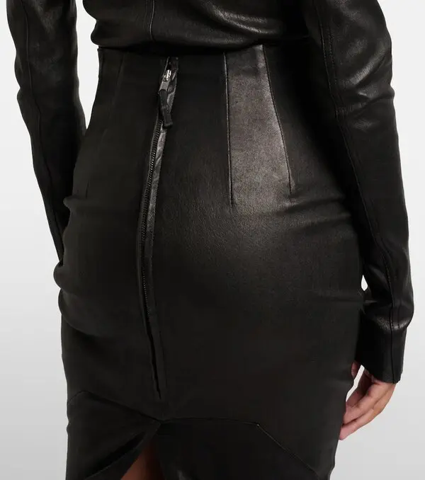 Rick Owens Dirt Pillar Leather Maxi Skirt