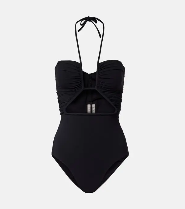 Rick Owens Ruched Cut-out Halterneck Swimsuit - Black