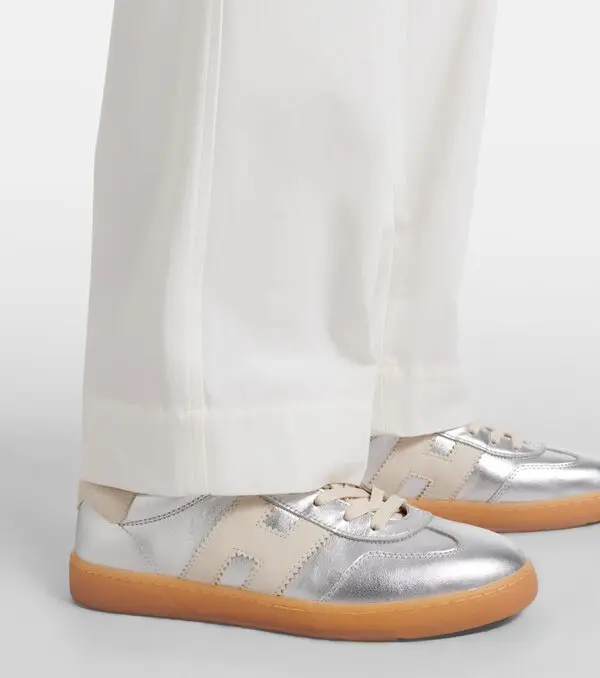 Hogan Metallic Leather Sneakers - Silver