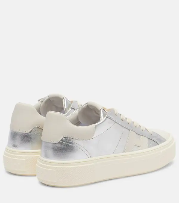 Hogan Crosswind Metallic Leather Sneakers - Silver