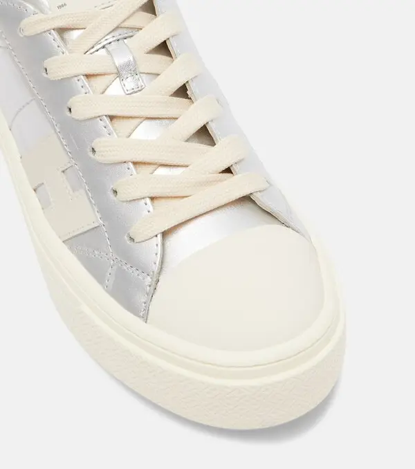 Hogan Crosswind Metallic Leather Sneakers - Silver
