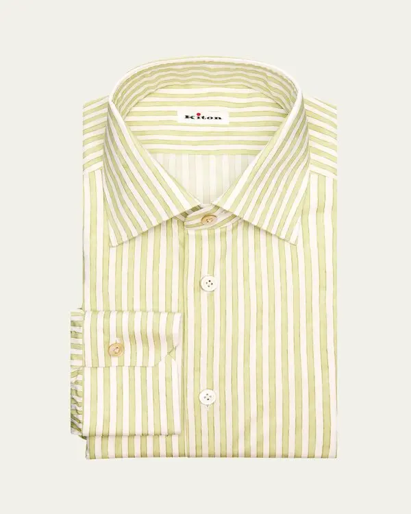 Kiton Stripe Cotton-stretch Point Collar Dress Shirt