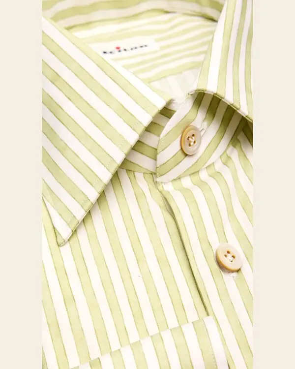 Kiton Stripe Cotton-stretch Point Collar Dress Shirt