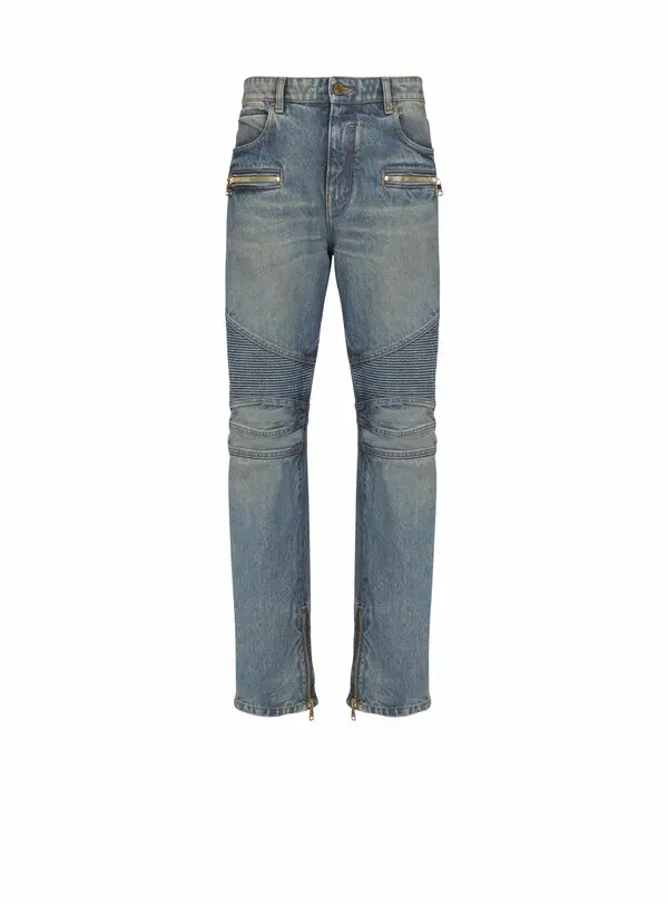 Balmain Biker Jeans In Vintage Denim - Blue