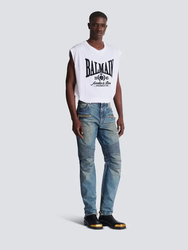 Balmain Biker Jeans In Vintage Denim - Blue