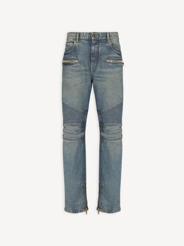 Balmain Biker Jeans In Vintage Denim - Blue
