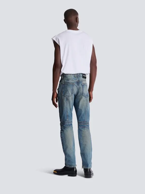 Balmain Biker Jeans In Vintage Denim - Blue