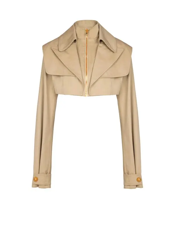 Balmain Cropped Gabardine Jacket - Beige
