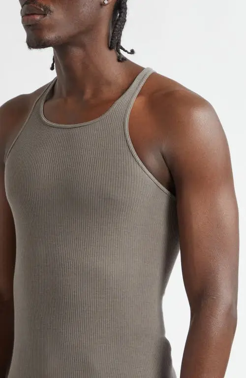 Rick Owens Basic Longline Cotton Rib Tank - Dust