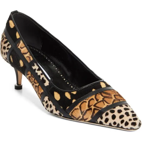 Manolo Blahnik Maren Calf Hair Kitten Heel Pumps - Black/brown Print Calf Hair