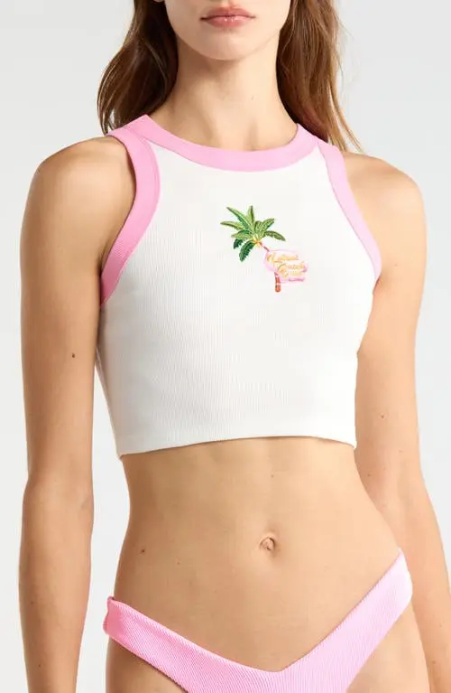 KULANI KINIS Embroidered Crop Tank Top - White/island Rose