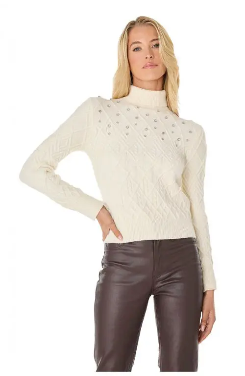 THE NOLI SHOP Cable-knit Turtleneck Sweater With Crystal Embellishments