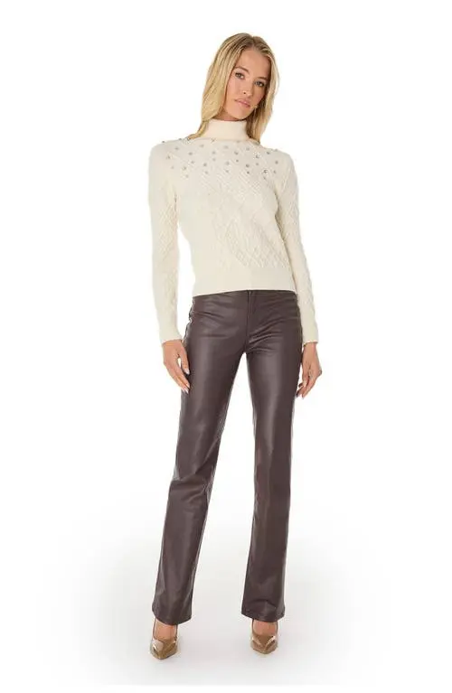 THE NOLI SHOP Cable-knit Turtleneck Sweater With Crystal Embellishments