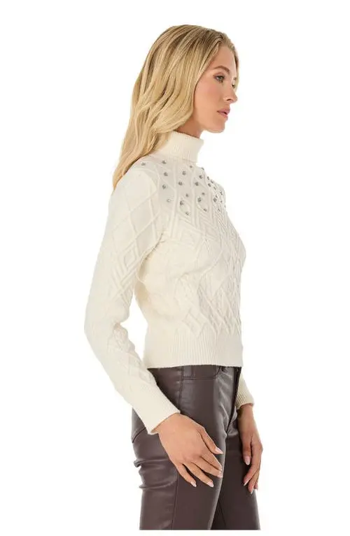 THE NOLI SHOP Cable-knit Turtleneck Sweater With Crystal Embellishments