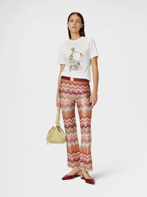 Missoni Flared Viscose Chevron Snake Motif Trousers - Orange