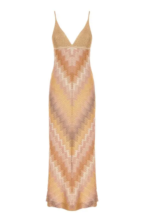 Missoni Viscose Lamé Gown With Deep Neckline - Green& Brown