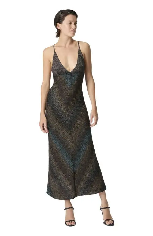 Missoni Viscose Lamé Gown With Deep Neckline - Green& Brown