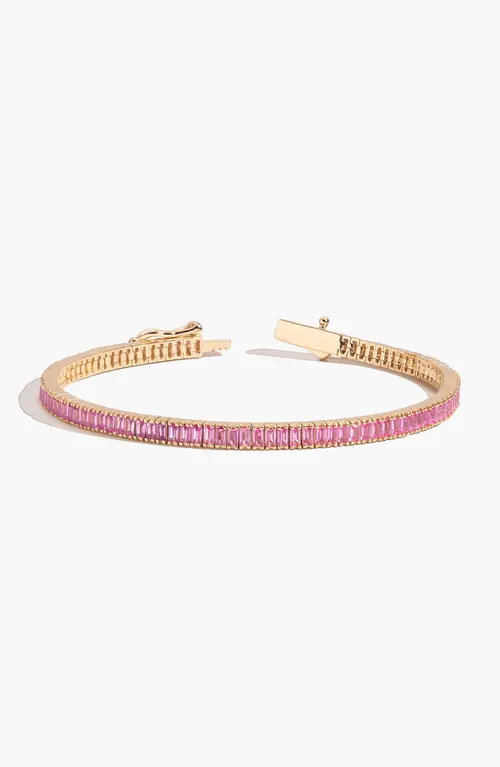 AURATE Lab Grown Pink Sapphire Baguette Tennis Bracelet - Yellow Gold Vermeil