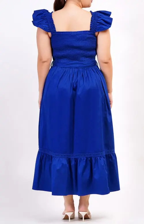 Leota Ivanna A-line Smocked Midi Dress - Blue