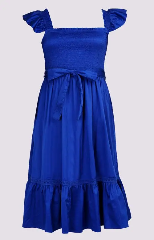 Leota Ivanna A-line Smocked Midi Dress - Blue