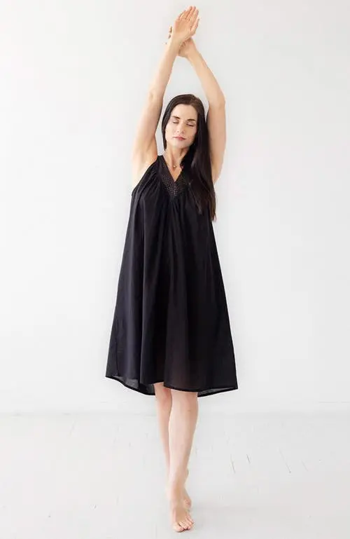 SALUA Cotton Poplin Gown With Crochet Detail - Black