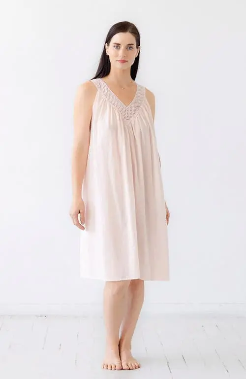 SALUA Cotton Poplin Gown With Crochet Detail - Rosewater