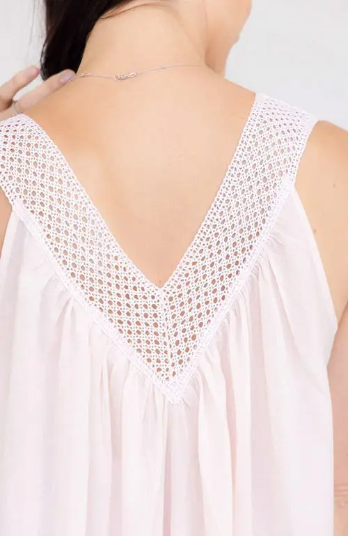 SALUA Cotton Poplin Gown With Crochet Detail - Rosewater
