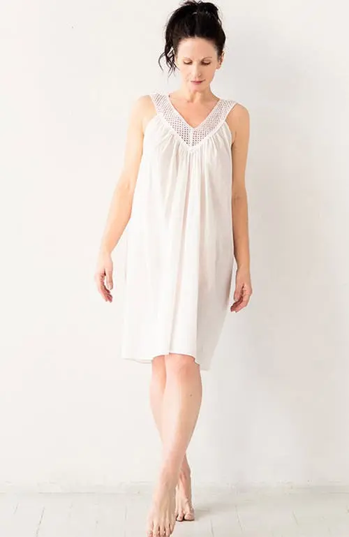 SALUA Cotton Poplin Gown With Crochet Detail - Soft White